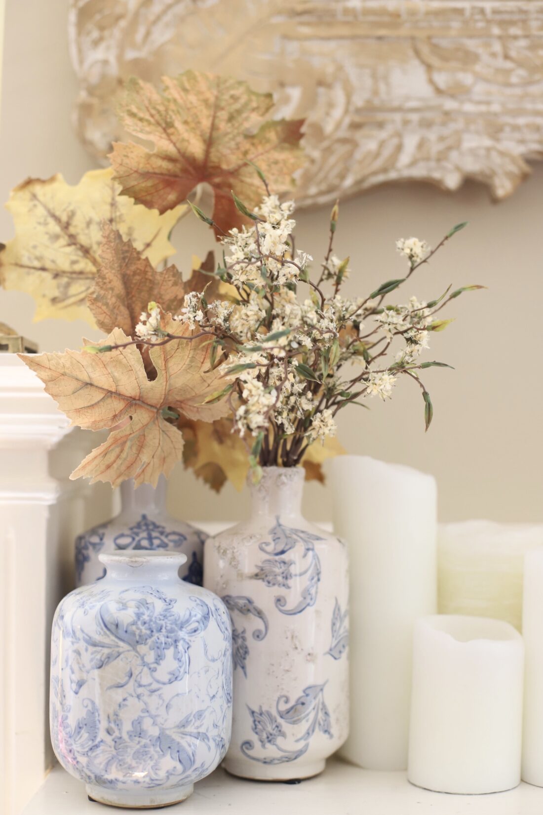 A Far From Perfect Blue and White Fall Mantle - Glitter, Inc.